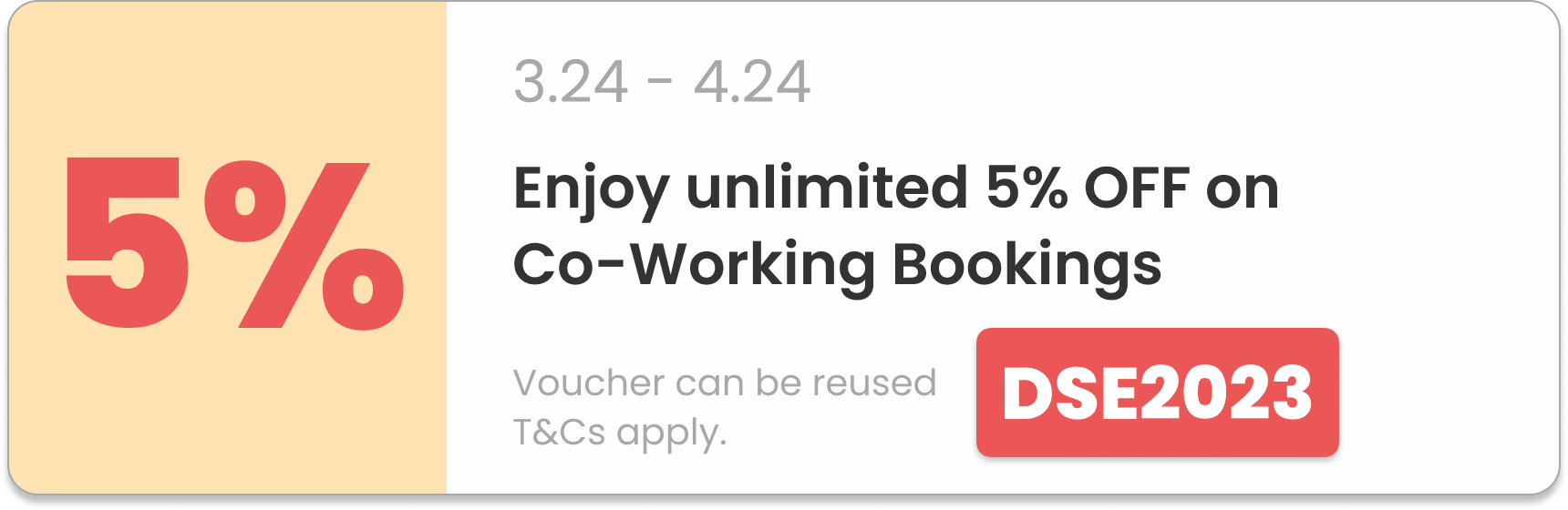 DSE 5-Star Deal! Unlimited 5% Co-Working Space Booking - Flow